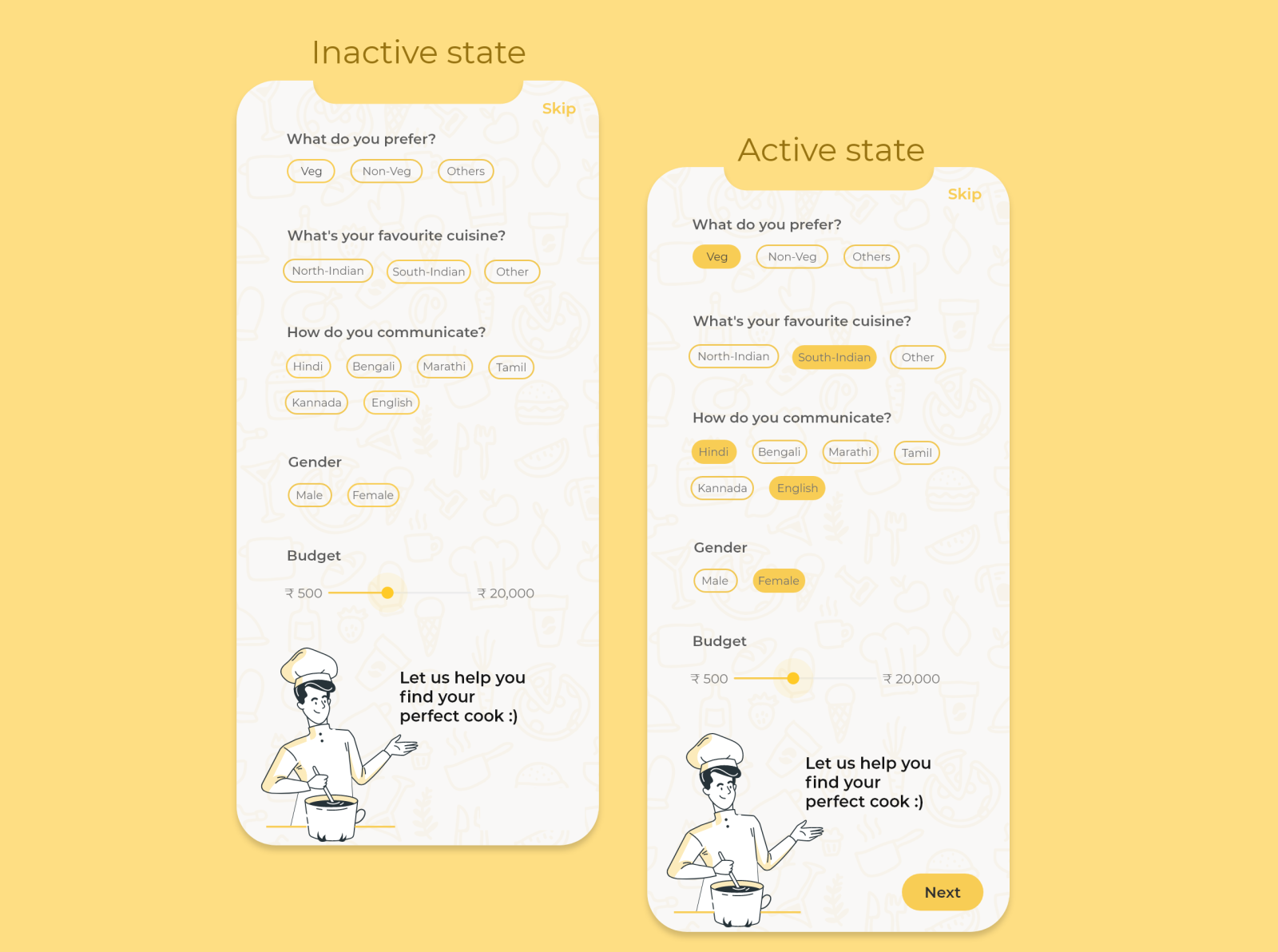 Customizing to find your perfect cook by Aashritha Mohan on Dribbble