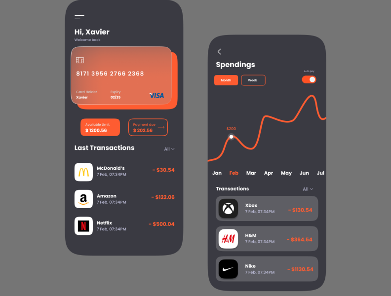 Credit card app UI by Tanmay on Dribbble