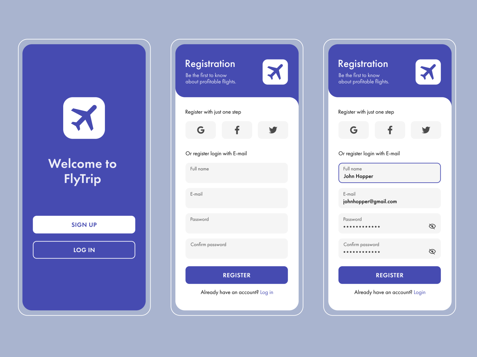 Mobile App registration form by Olya Bis on Dribbble