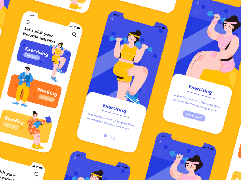 Flat illustration design into UI design by Kelly Kwok on Dribbble