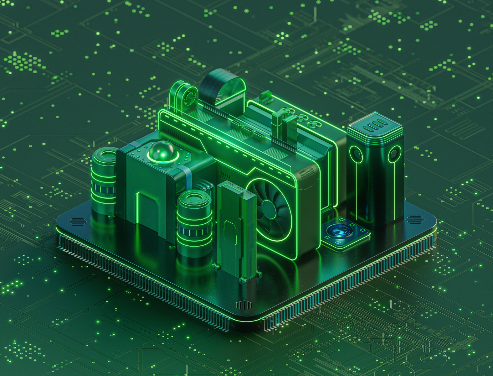 Graphic card city - 3D isometric illustration by Carlos Pineda on Dribbble