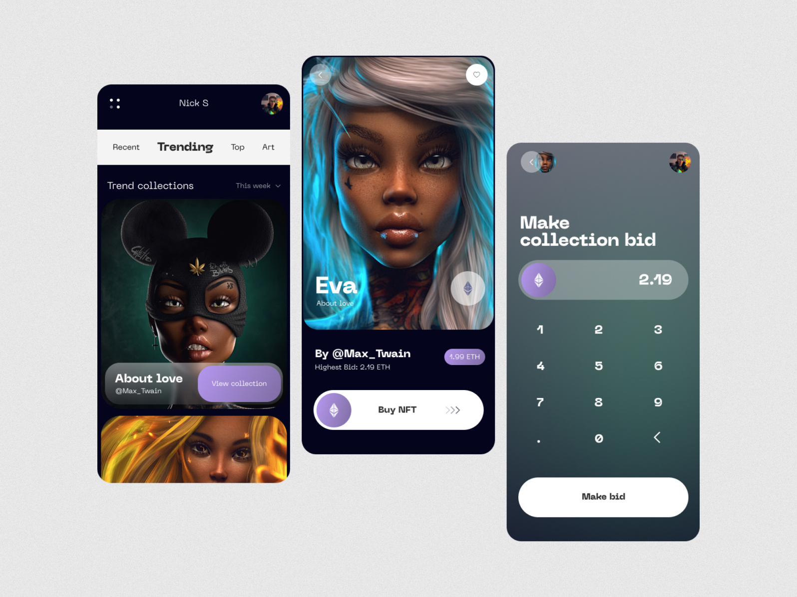NFT platform concept by Nick Smith on Dribbble