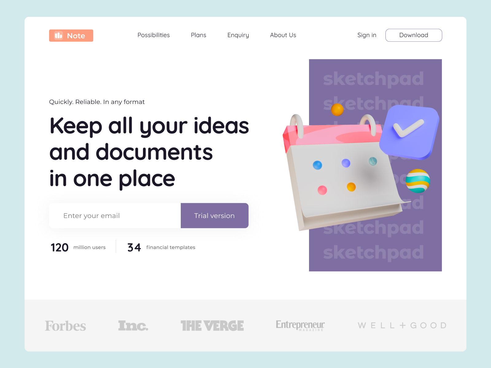 Landing page for creating notes and documents by Kris on Dribbble