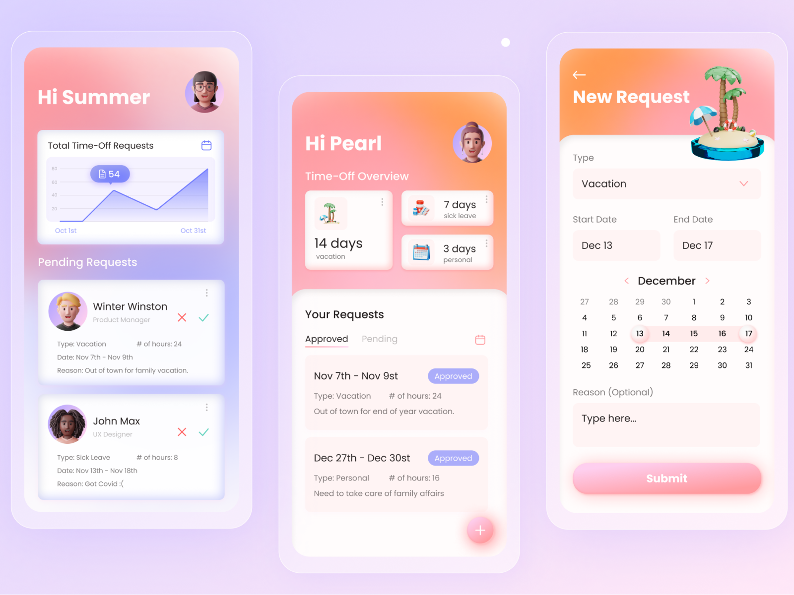 A Time-Off Requests App by Summer Yim on Dribbble
