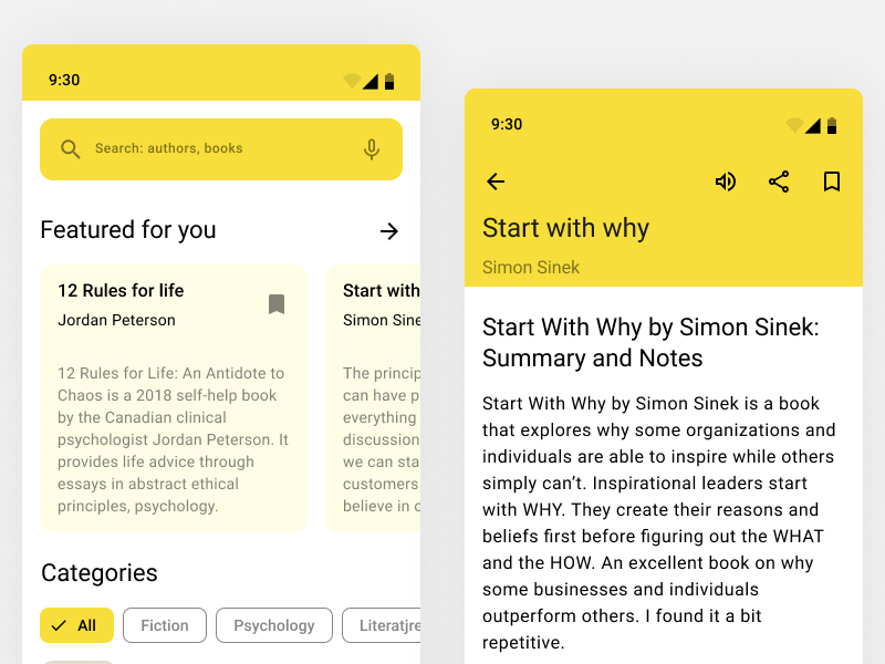 App for reading book summaries by Saidkamol on Dribbble