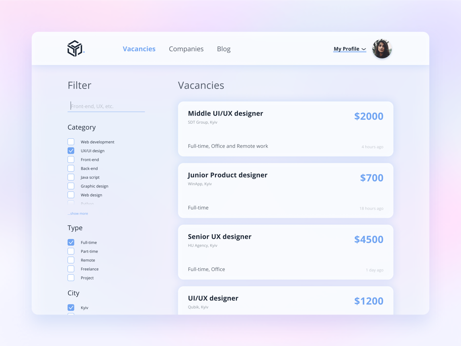 minimalistic job listing by Dana Andrieieva on Dribbble