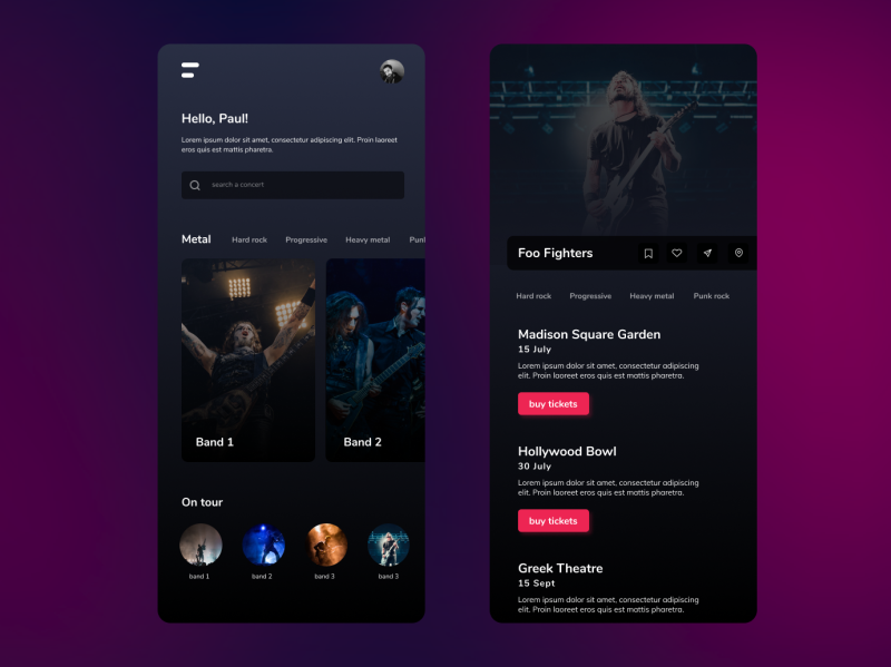 Concert app study by Thamires Caetano on Dribbble