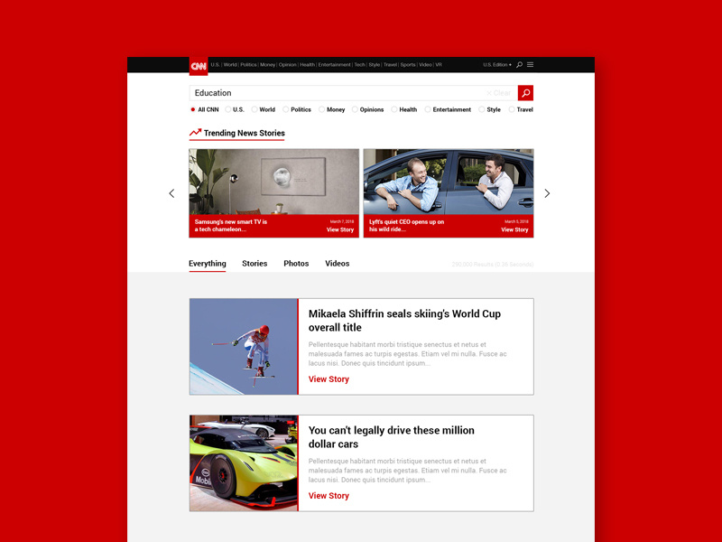 Day Three of the ThirtyUI challenge. CNN Search Results by Apk. on Dribbble