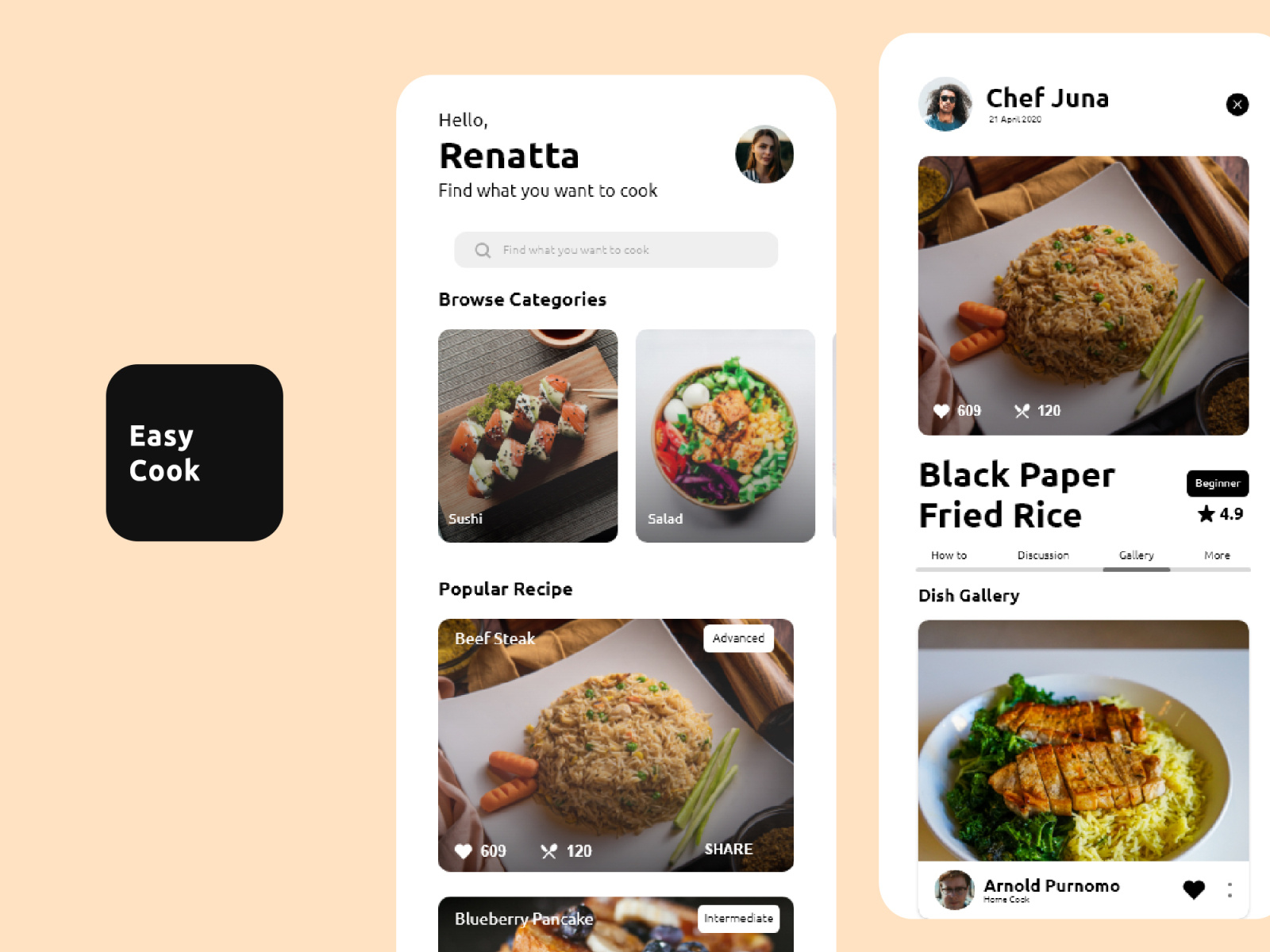 My first App Ui design EasyCook App by Vincent Jaya on Dribbble