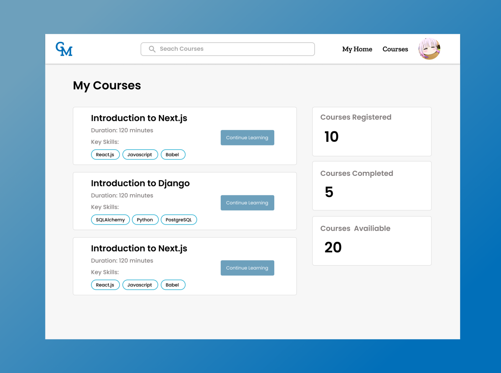 Course Manager - My Courses by Jason Gayle on Dribbble