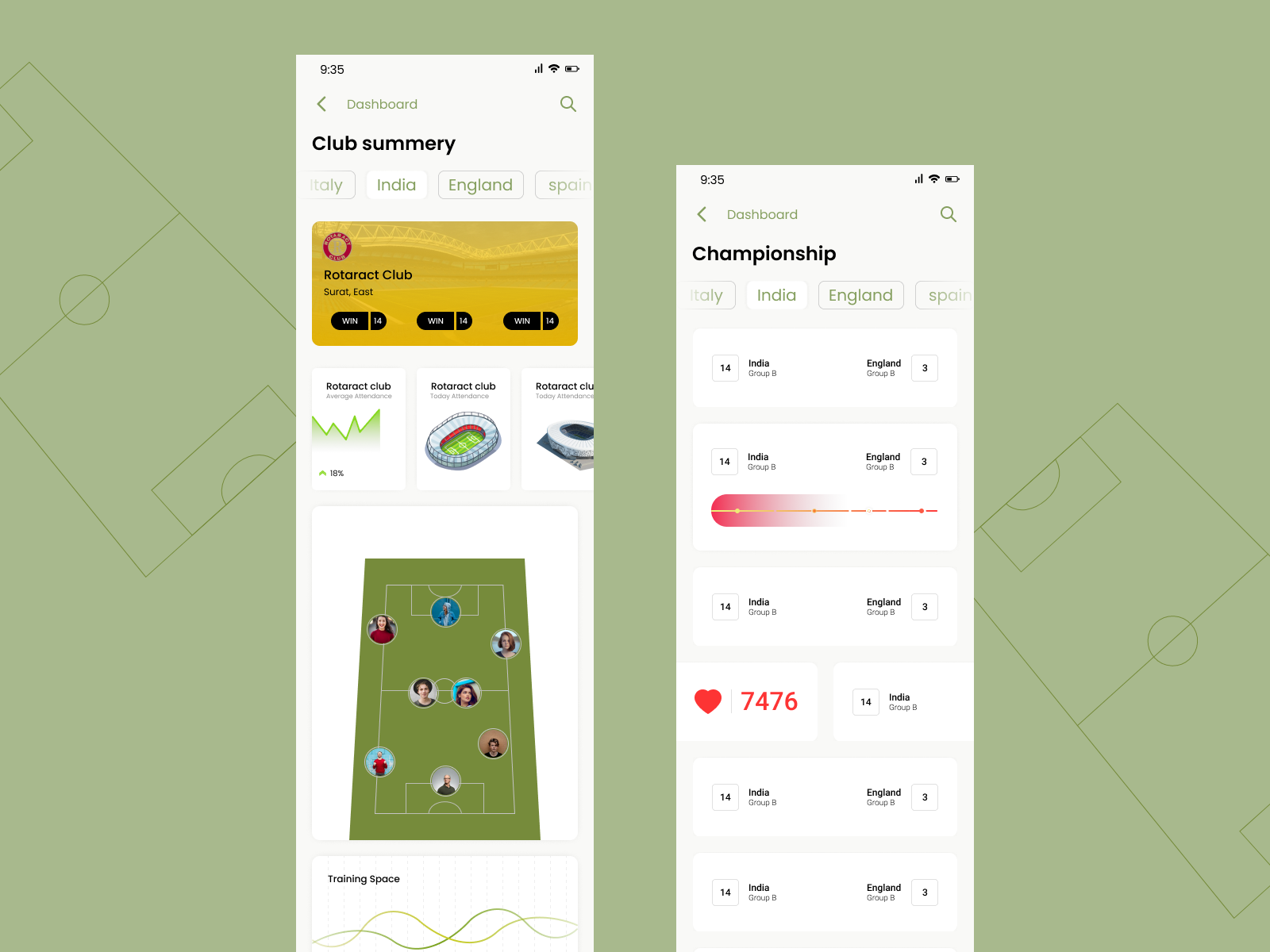Sports club App Dashboard by Bhavin Vaghasiya91 on Dribbble