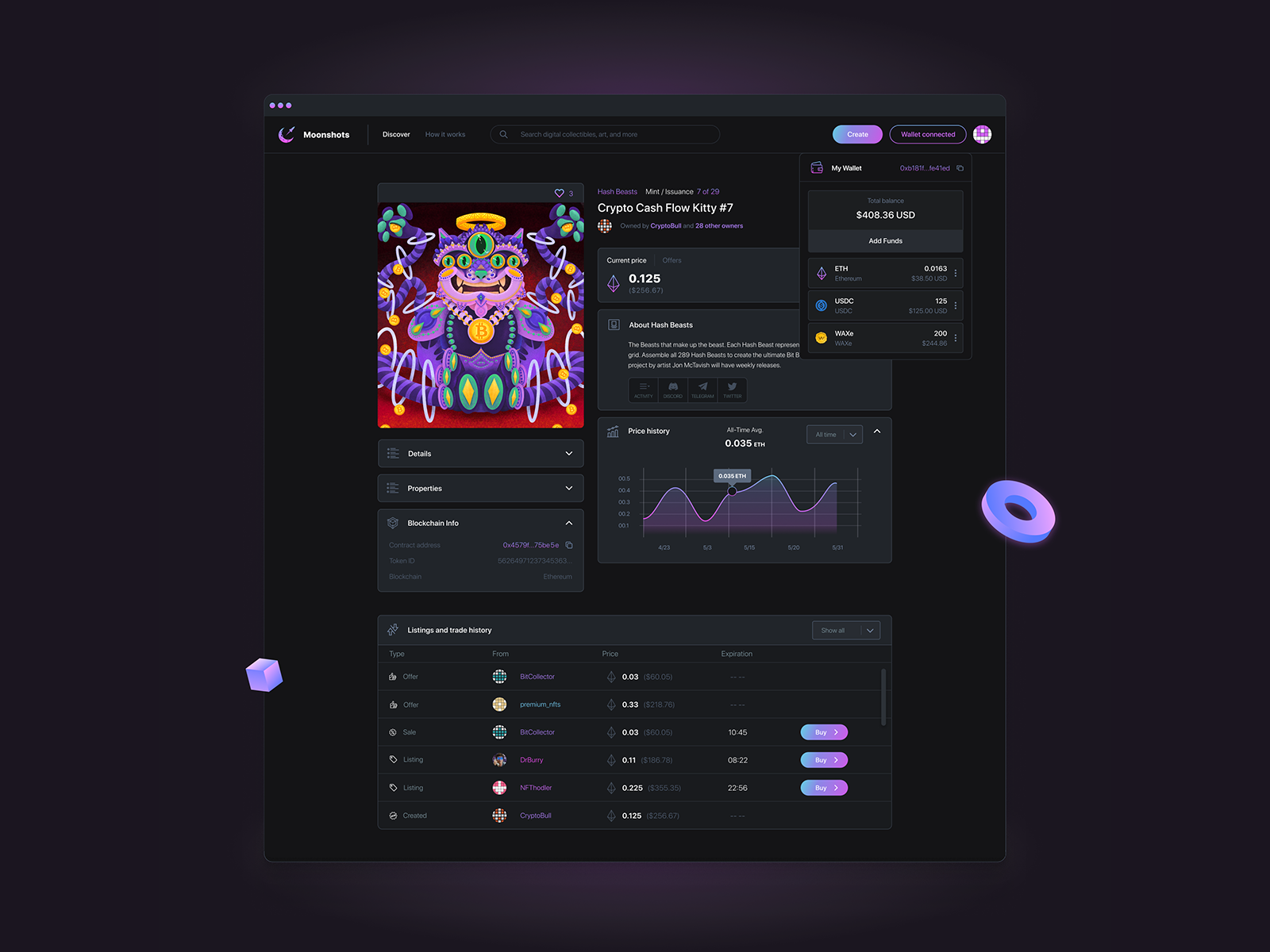 Moonshots 🌕🚀 - NFT Marketplace, NFT Details Screen by Sam Norris on ...