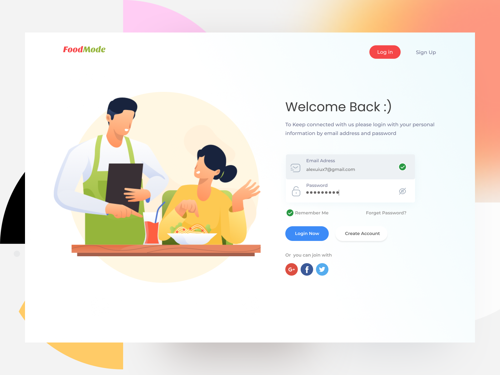 Resturant login page UI by Tajrin Nahar on Dribbble