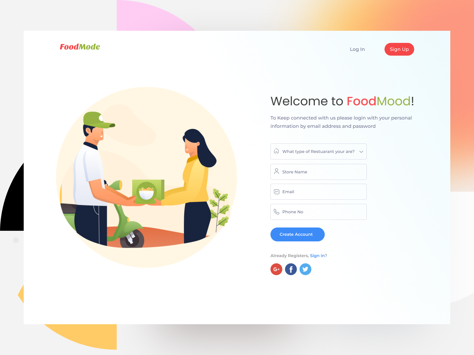 Restaurant sign up page UI by Tajrin Nahar on Dribbble