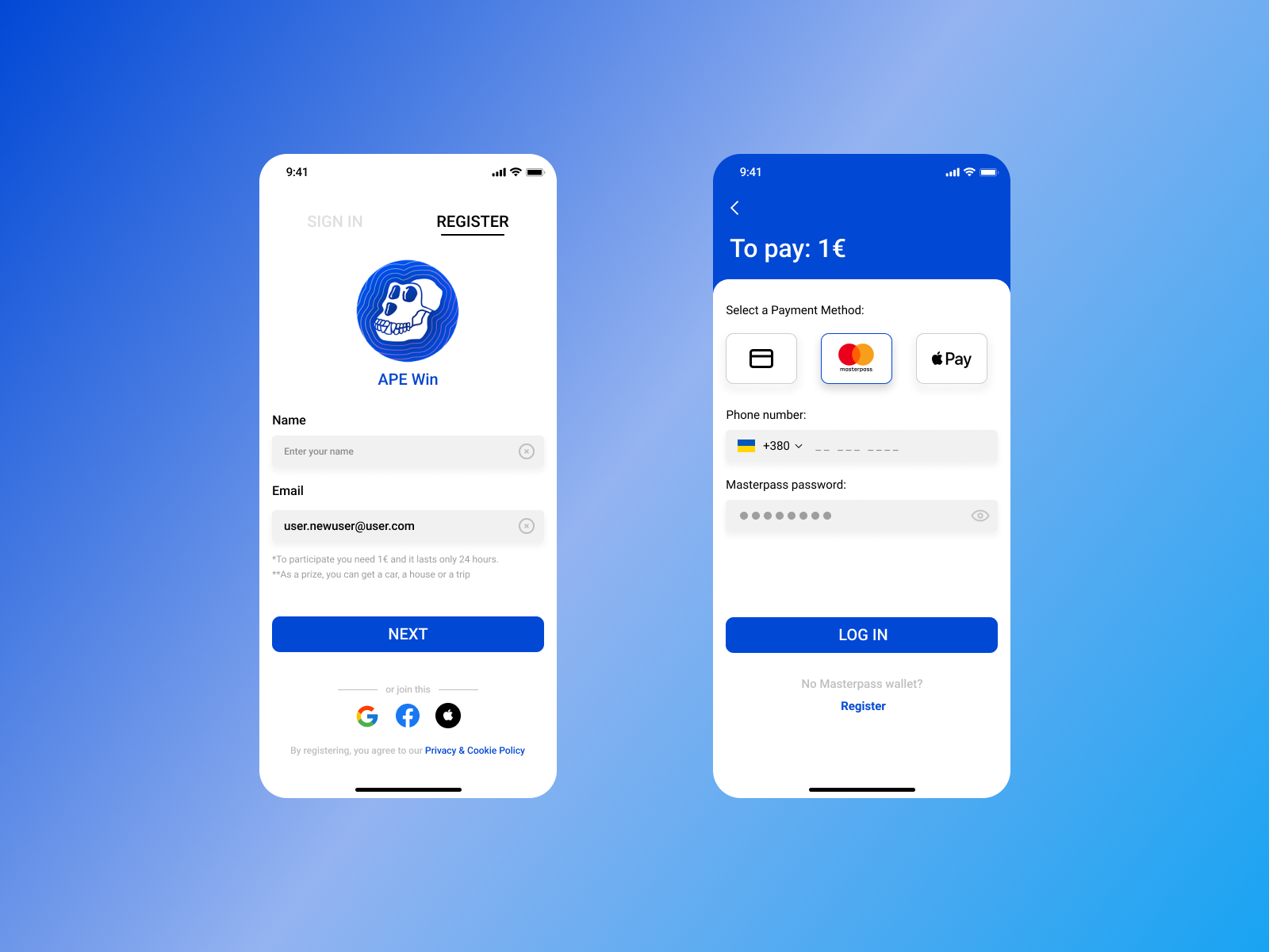 Authorization and payment mobile app shot by Nick Tkachenko on Dribbble