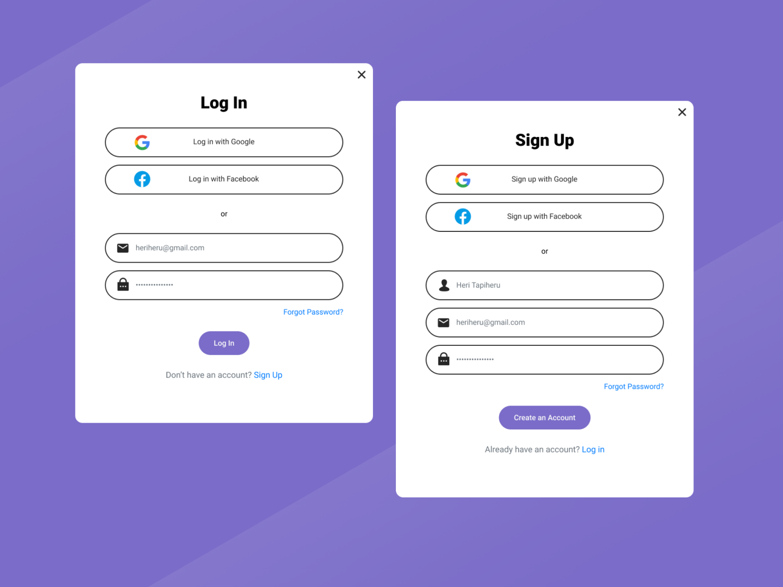Exercise - Clean Log In and Sign Up Form Modal by Ferdyan Syach on Dribbble