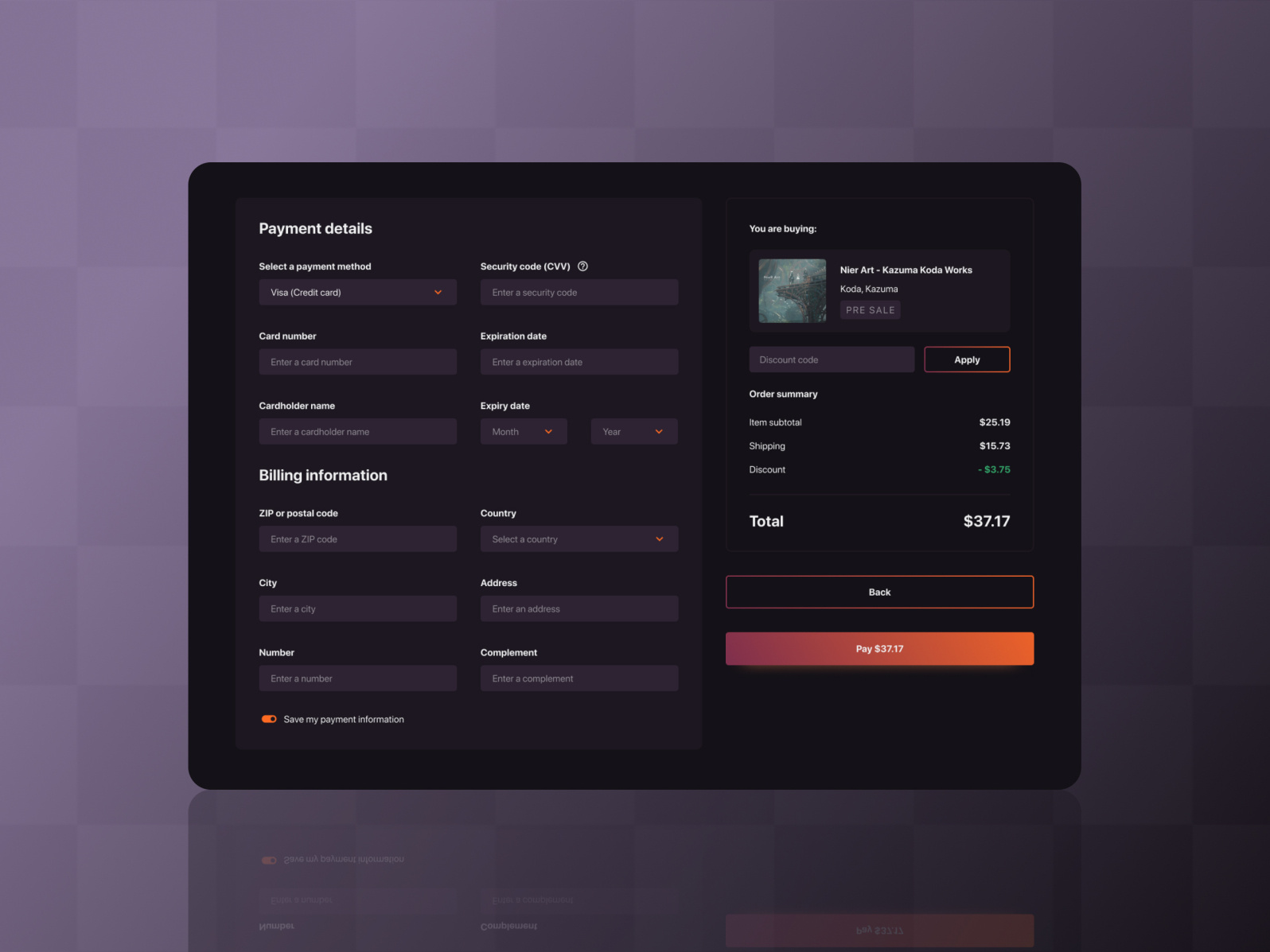 Daily UI #2 - Credit card checkout by Pamela Bonan on Dribbble