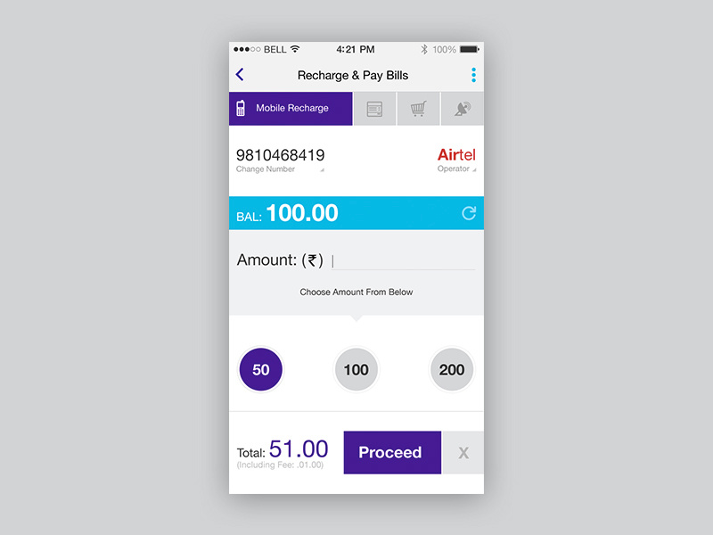 Recharge and Pay Bills App Screen by Gaurav Arya on Dribbble