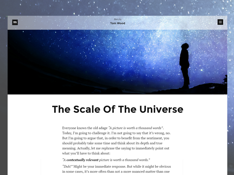 Article view with header image by Timo H on Dribbble