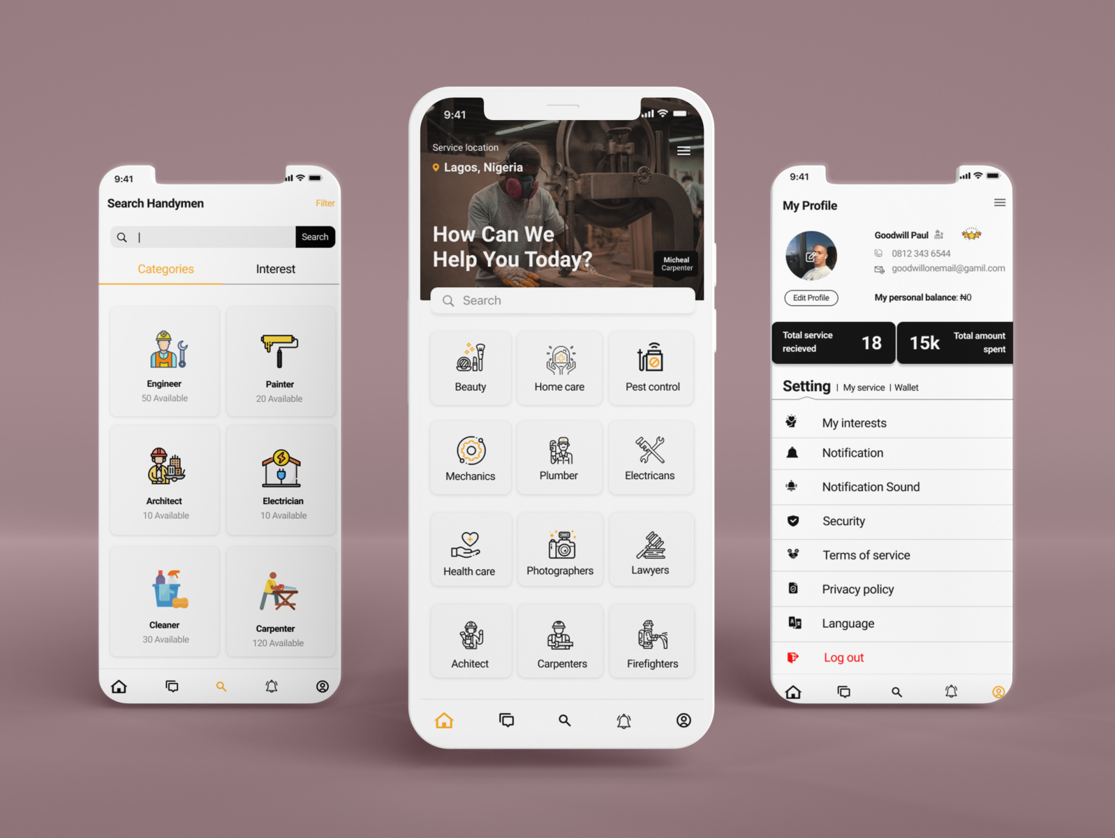 Service rendering App by Okakpu Mclinus on Dribbble