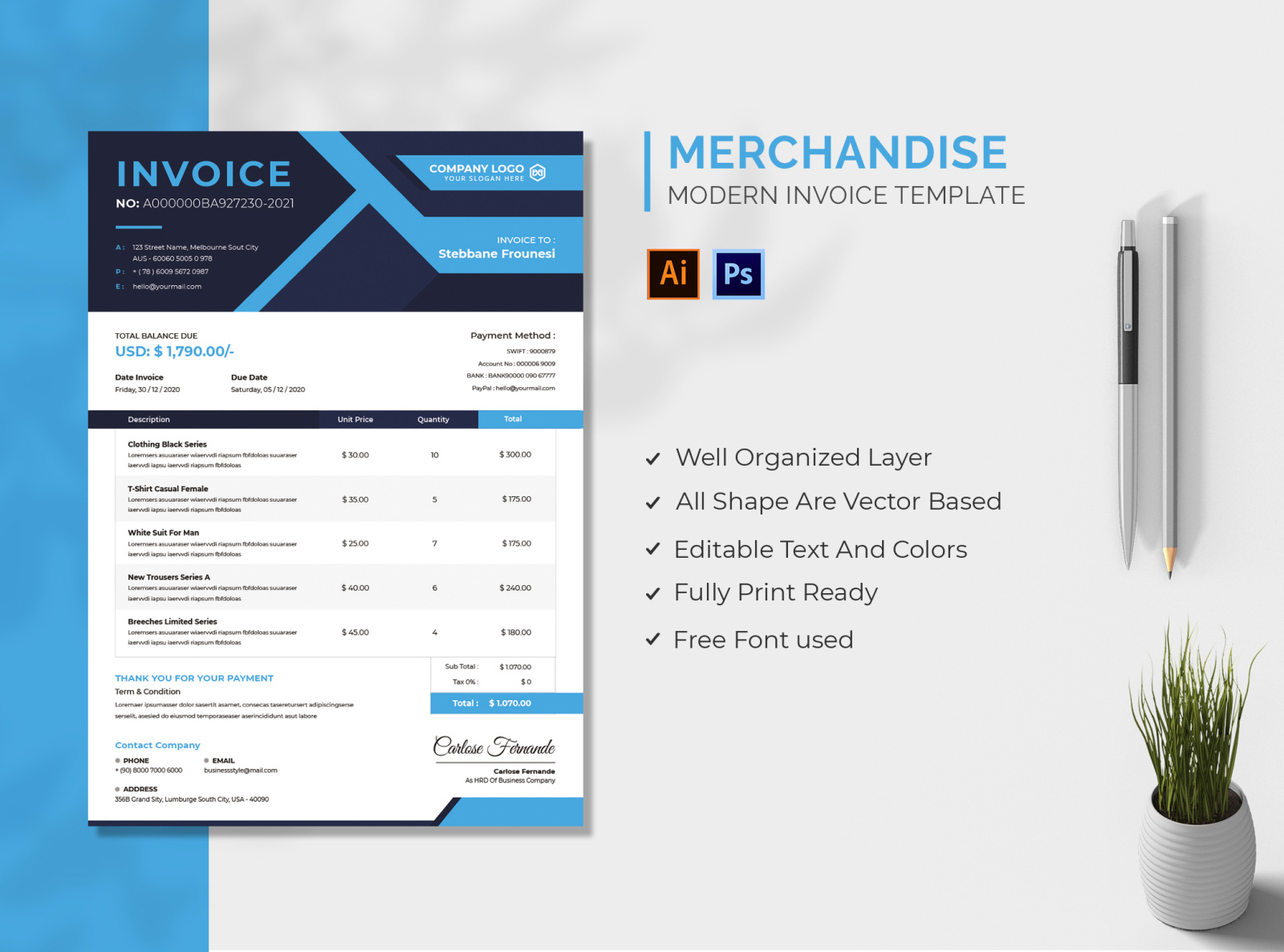 Merchandise Invoice Template by Maskodook on Dribbble