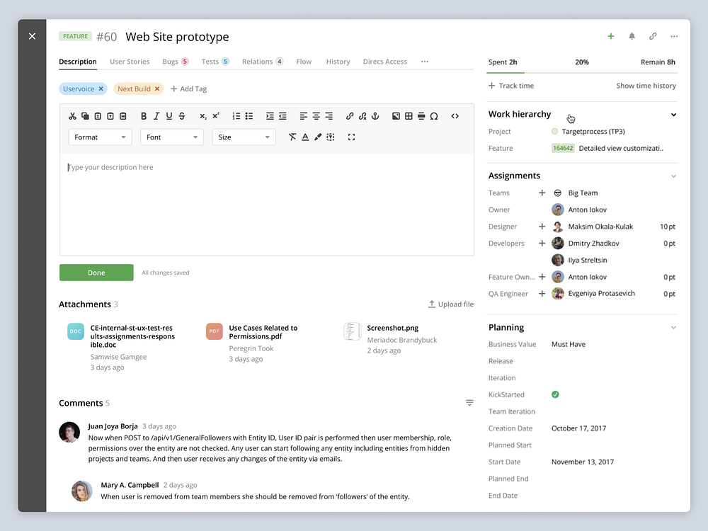 Feature Screen Concept by Roman Malashkov for Targetprocess on Dribbble