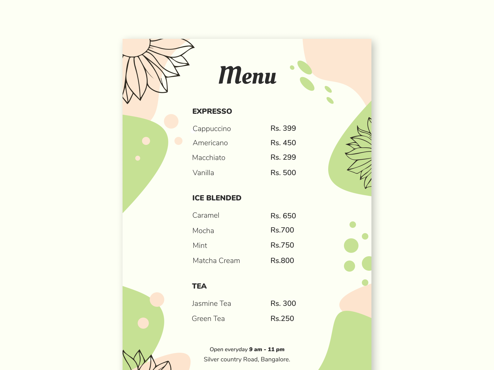 Menu Card Design by Saumya Sagar on Dribbble