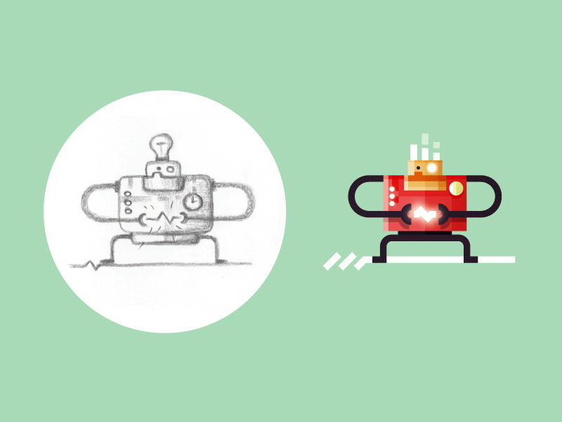 Minimalist robot illustration - from sketch to result by Andrew ...