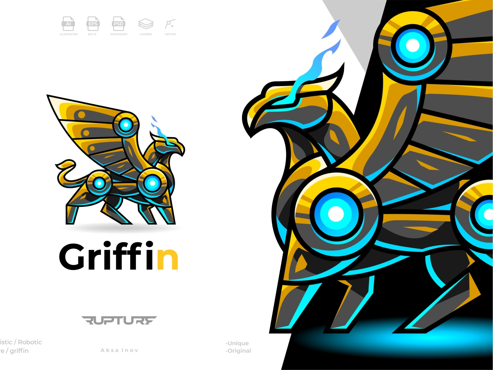 robotic, mecha, futuristic, griffin logo style design by Aksa Inov ...