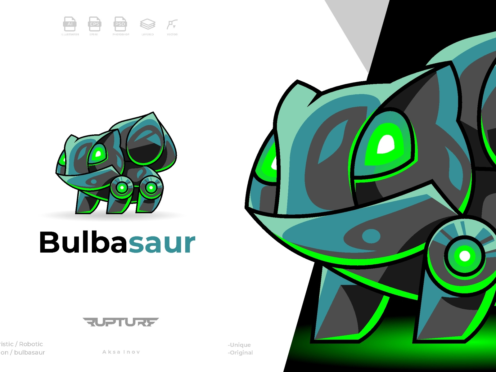 robotic bulbasaur pokemon logo by Aksa Inov | Rupture on Dribbble
