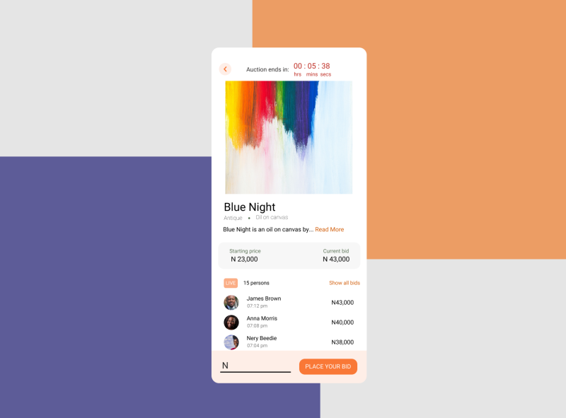 Auction page by Nkem Anwuzia on Dribbble