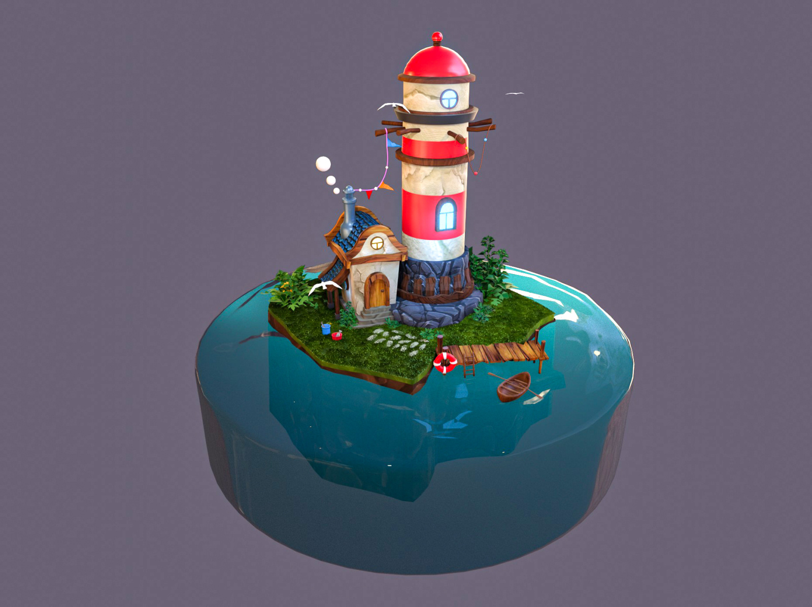 3D lighthouse diorama blender by TheRustyArt on Dribbble