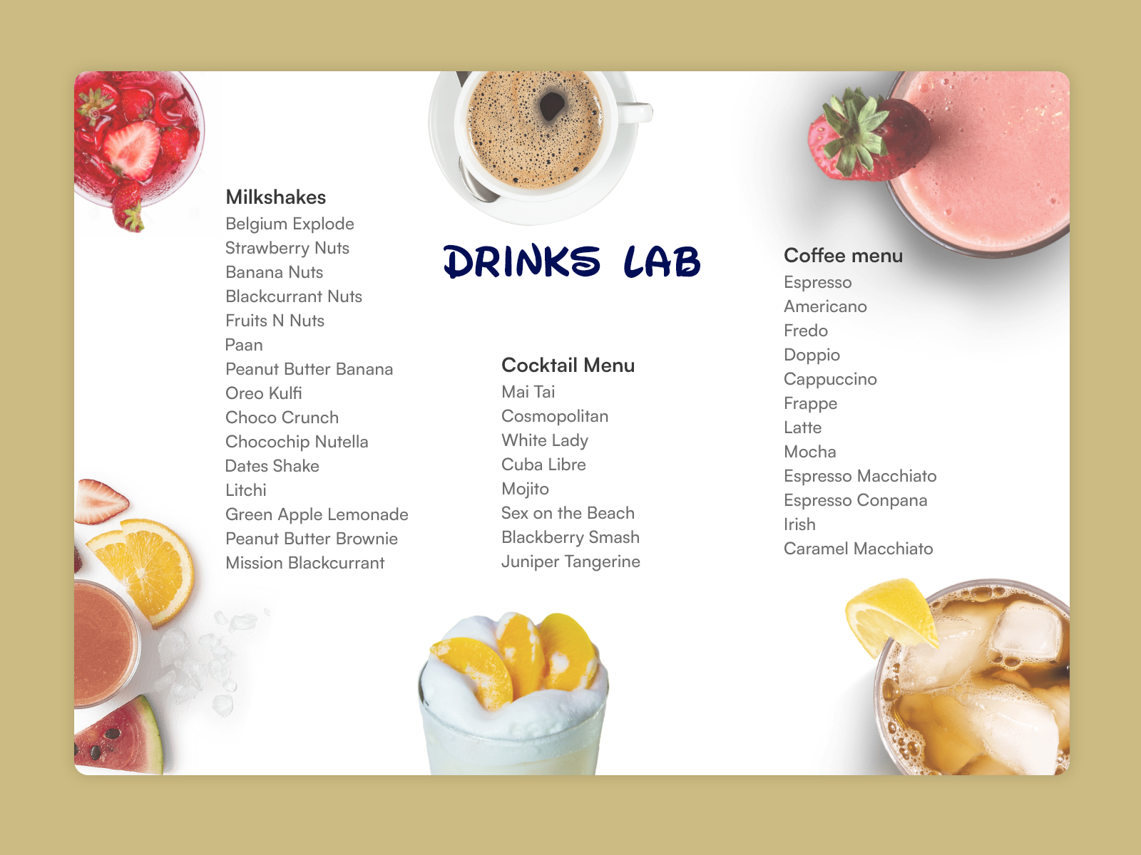 Drinks Menu Design by Rahul Kumar on Dribbble
