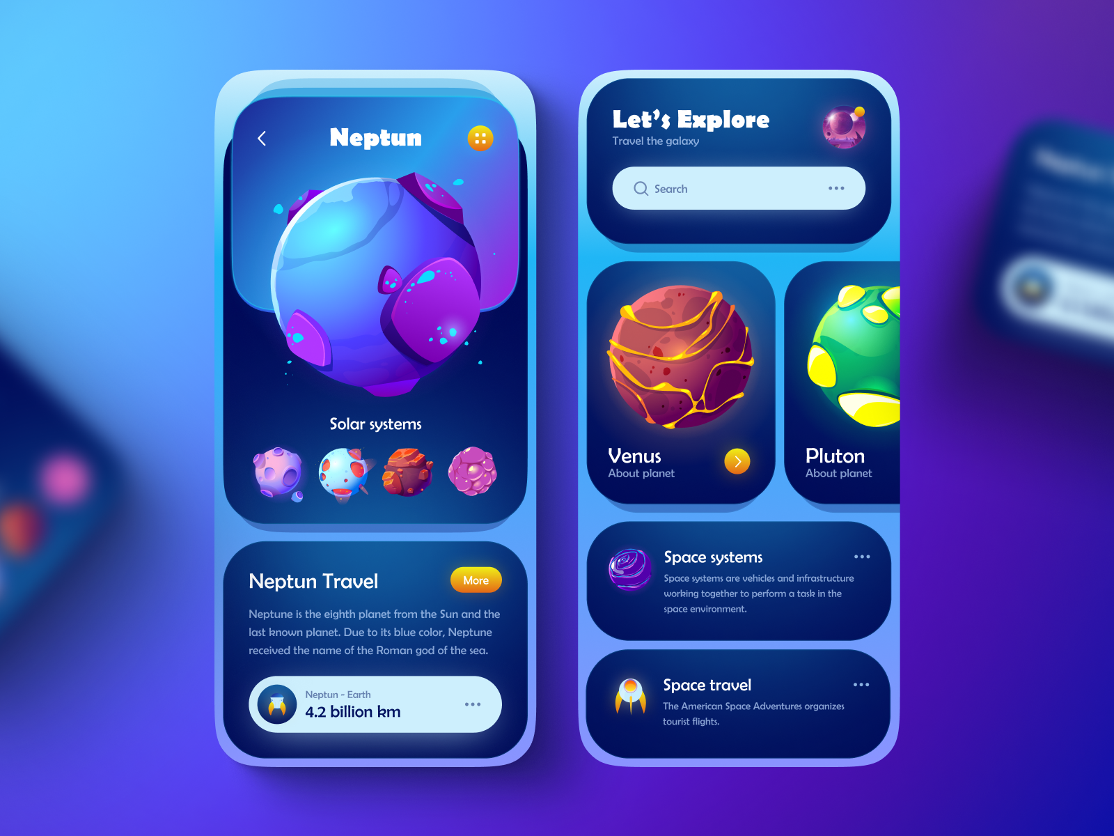 Space travell app by Vitali Darozhka on Dribbble