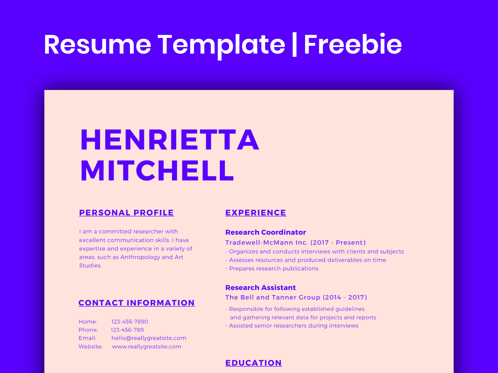 Freebie | Resume/CV Template Free Download by Temal Design on Dribbble