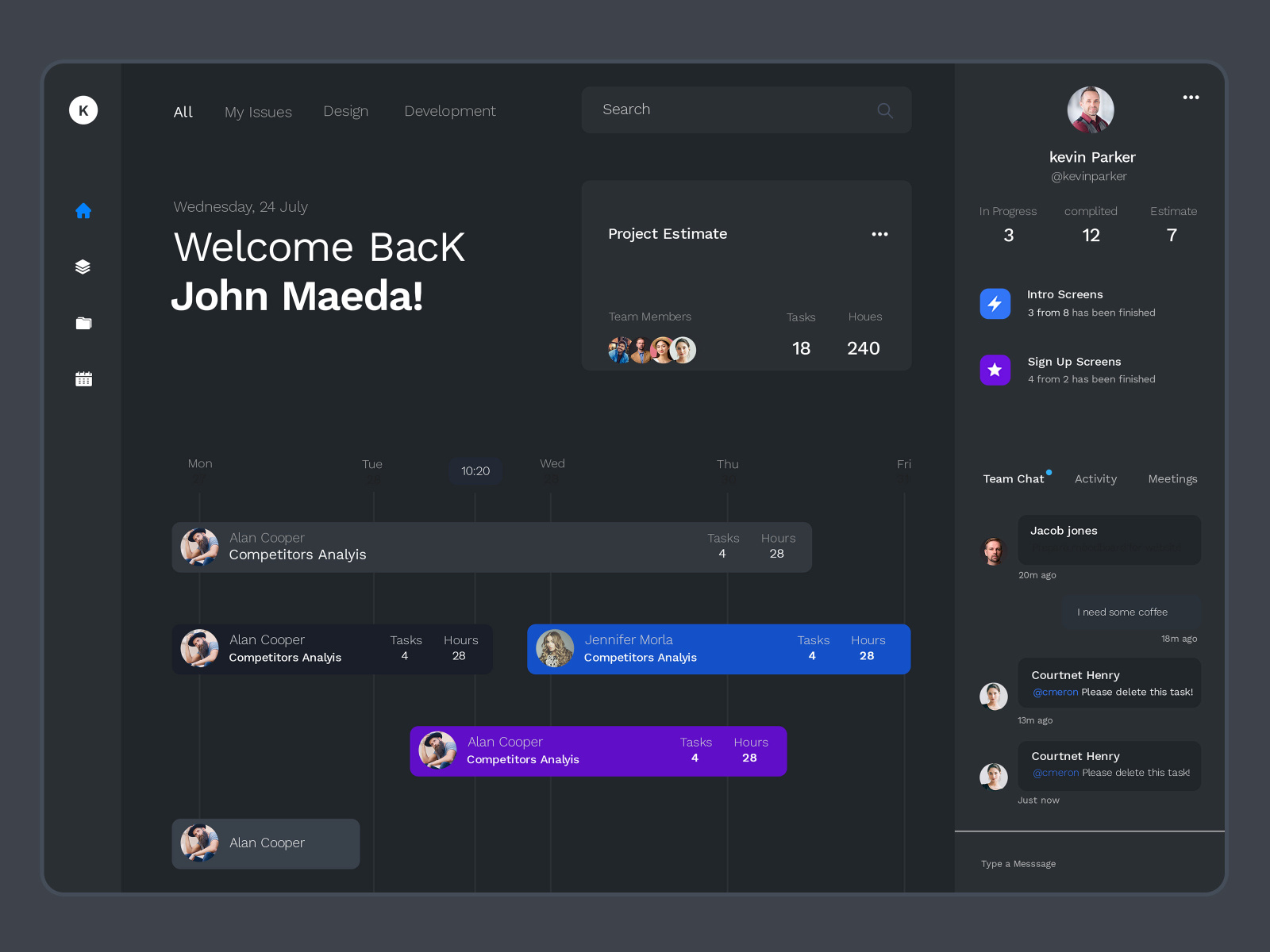 Project Management & Team Management Dashboard | Dark mode by ManekTech ...