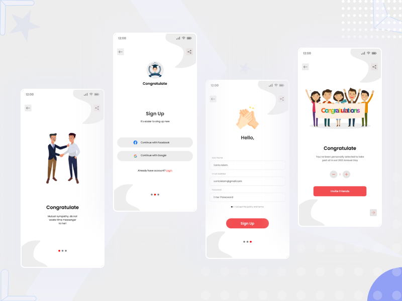 Congratulate Sign Up mobile app UI design by Tofajjal Mirza on Dribbble