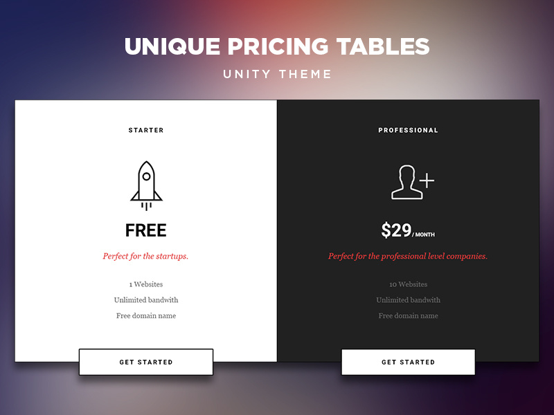 Unity Theme - Pricing by PixelZeesh on Dribbble