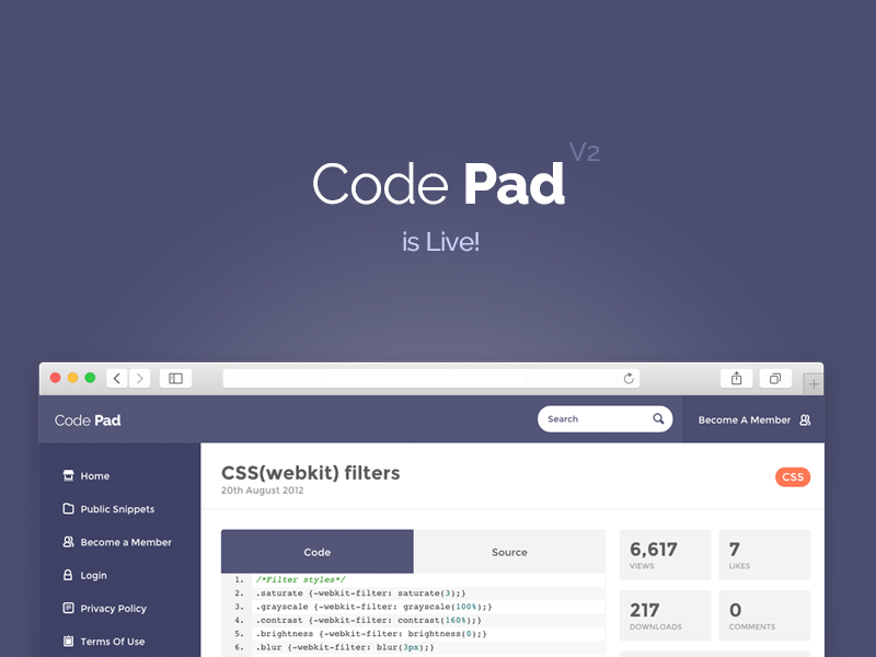 Code Pad V2 - Launched by Jamie Peak on Dribbble