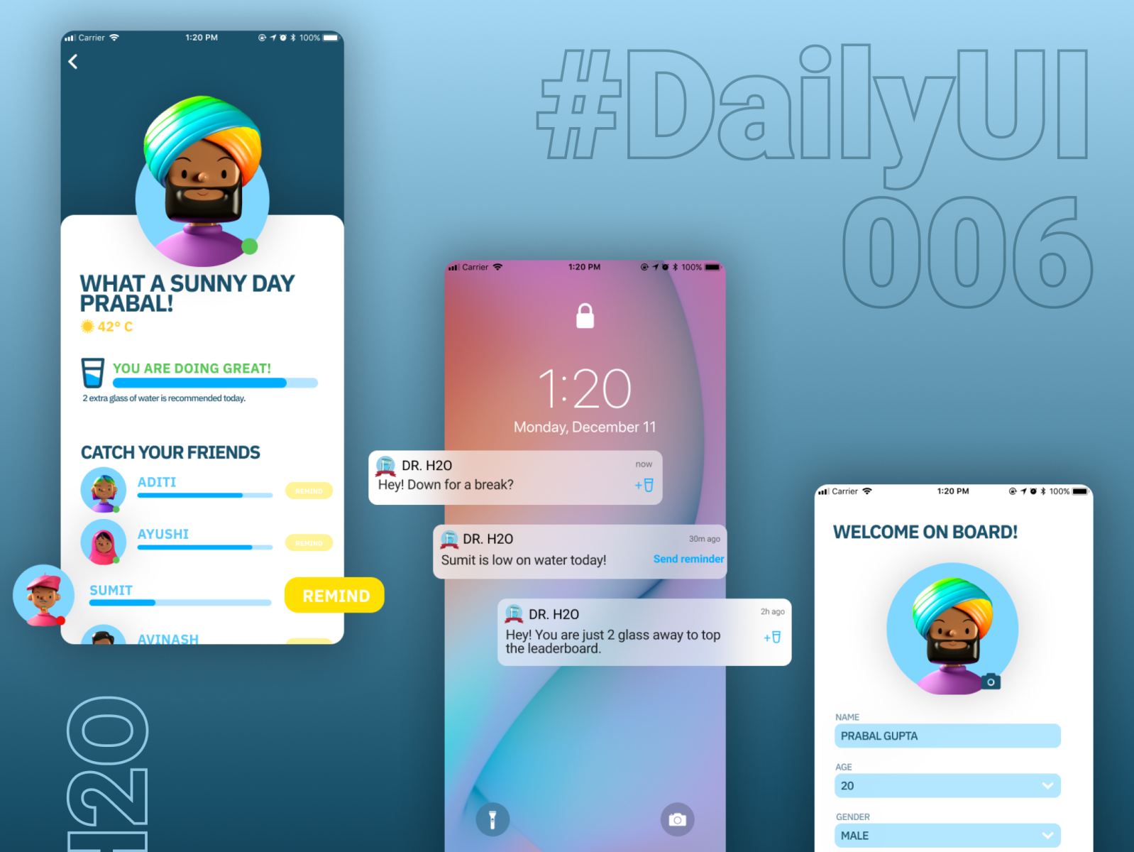 UI for a water intake tracker landing and onboarding process. by Prabal ...