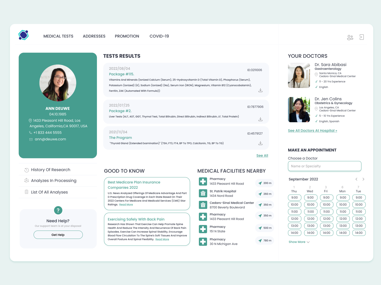 Profile page medical platform by Nika_G on Dribbble