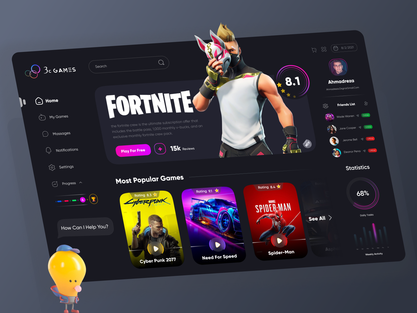Gaming Dashboard by Ahmadreza Shamohammadi for Aqua Design on Dribbble