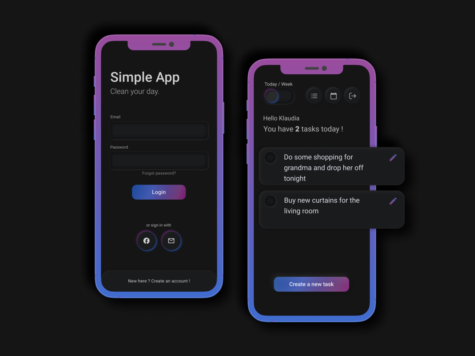 Simple App. Login. Create Task. by Klaudia Grzybek on Dribbble