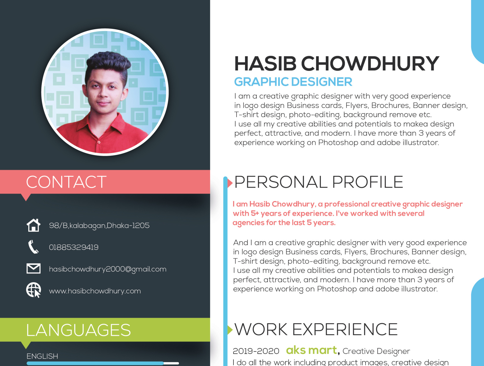 Graphics Designer cv by Hasib Chowdhury on Dribbble