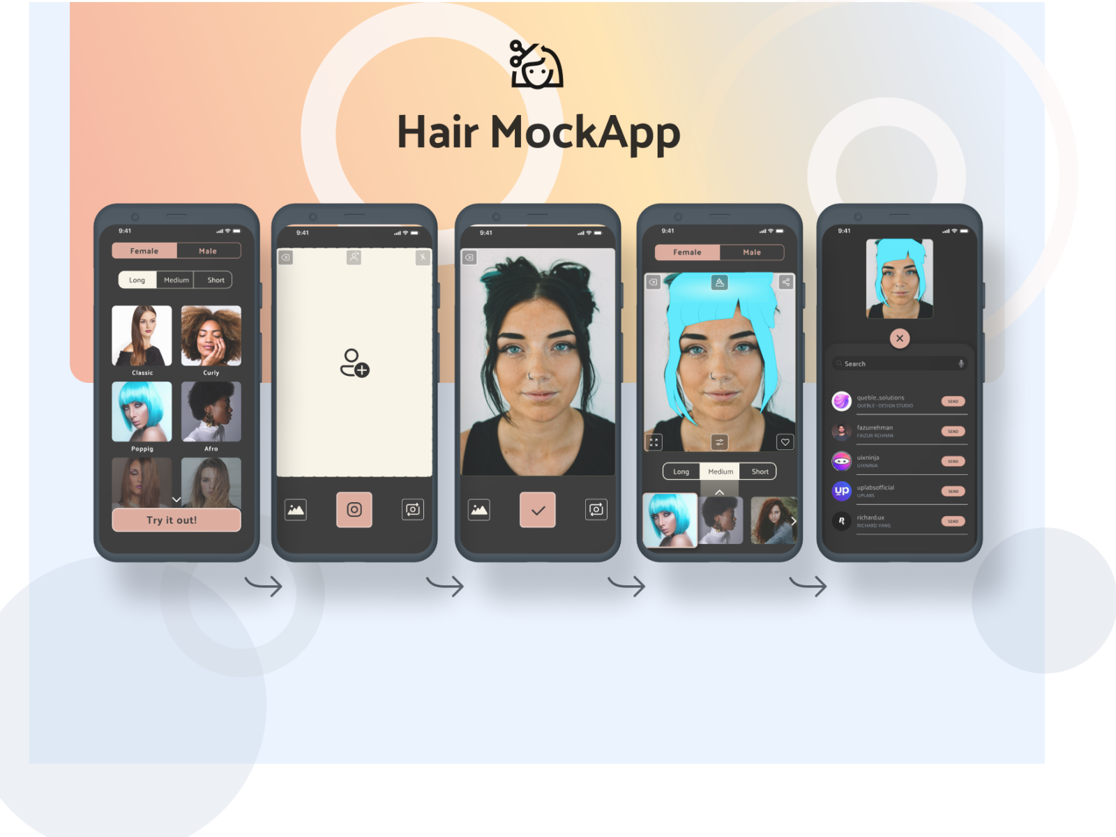 Hair mockup App - UI interface by Anton Gor on Dribbble