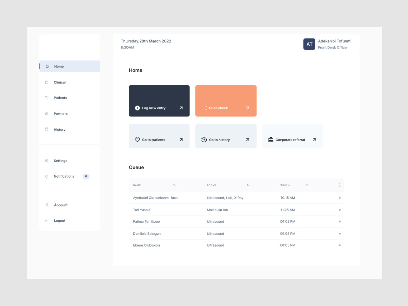 Front Desk HomePage by Ifeoluwa Omotomiye on Dribbble