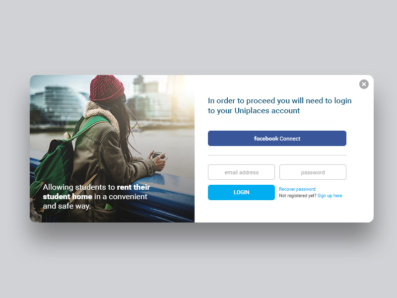 Login Modal Box by Tiago Tomás for Uniplaces on Dribbble