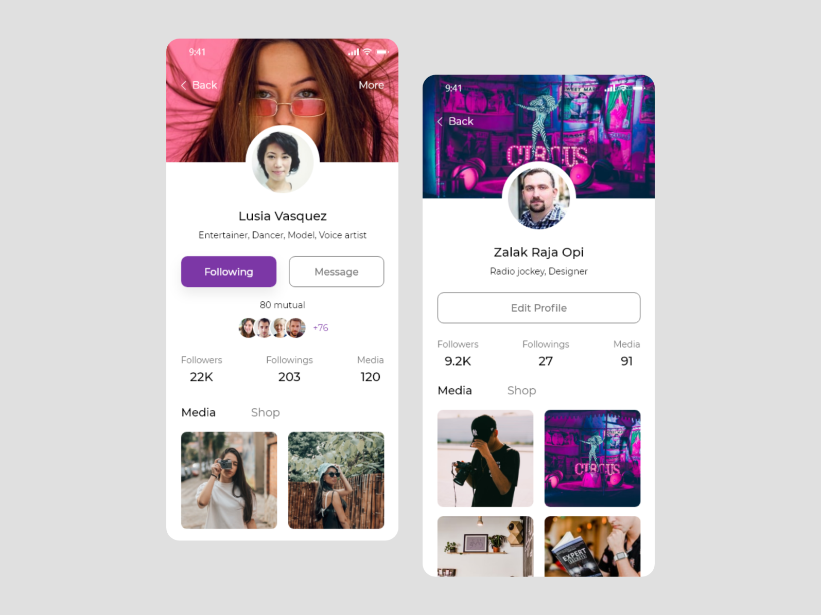 Social media profile page ui by Zalak Raja Opi on Dribbble