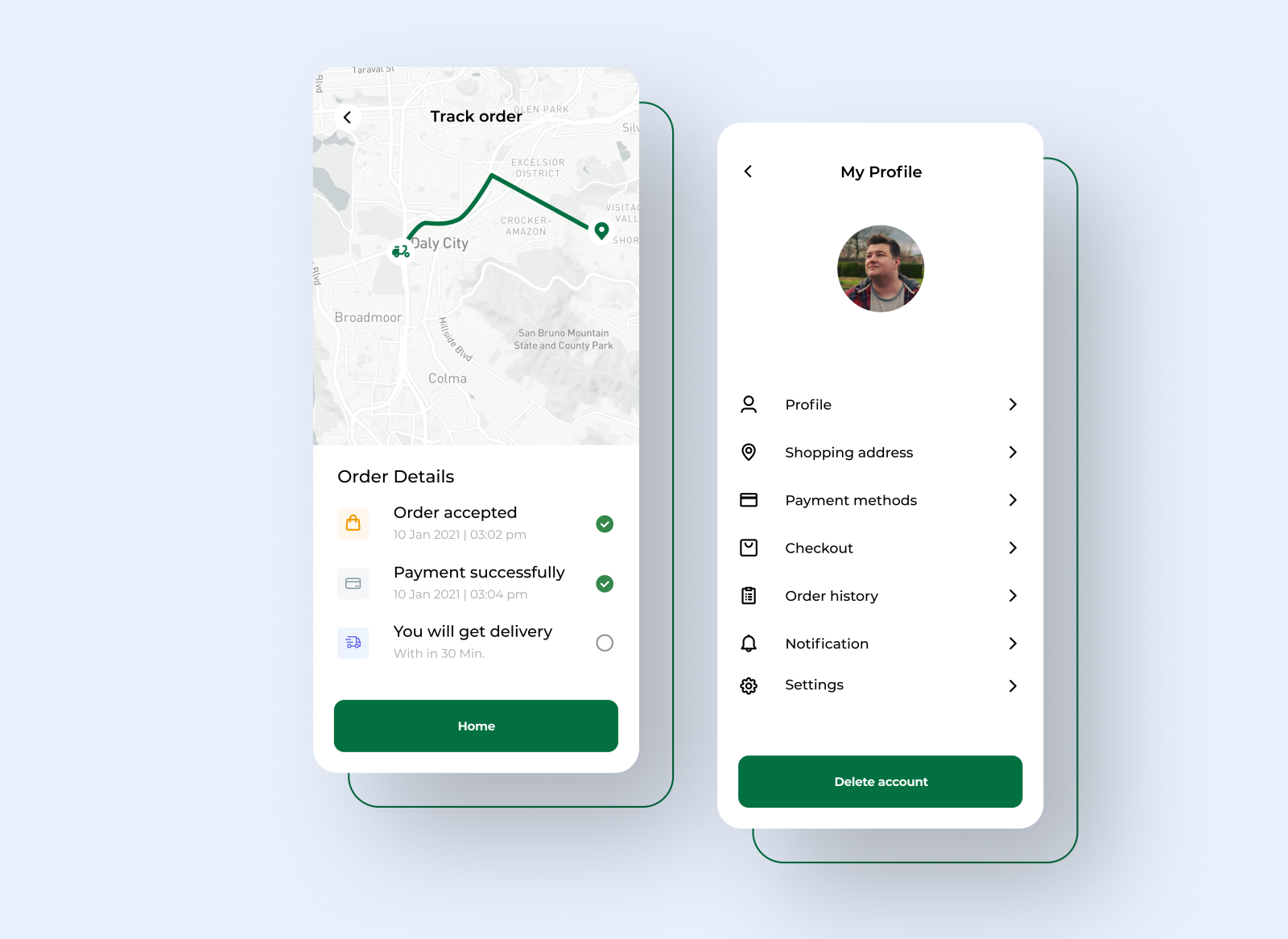 Food delivery app tracking screen and user screen ui by Zalak Raja Opi ...