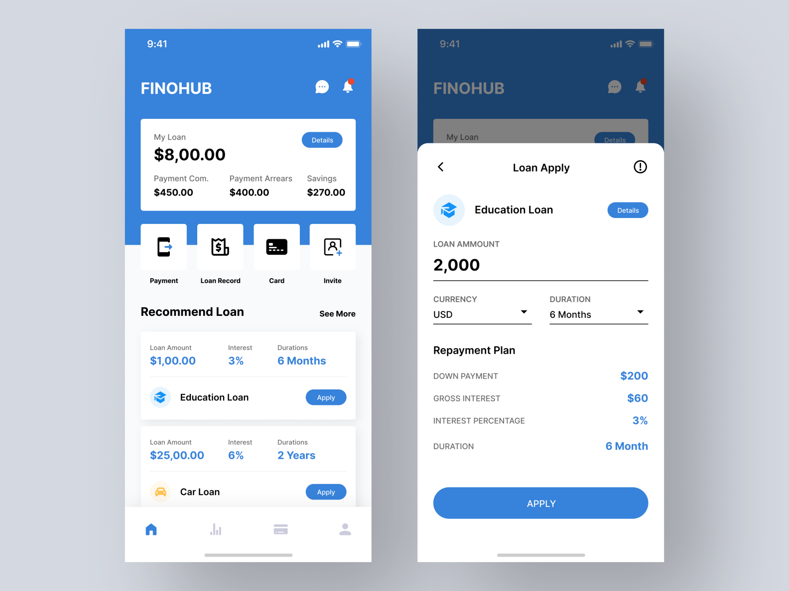 Loan app ui by Zalak Raja Opi on Dribbble